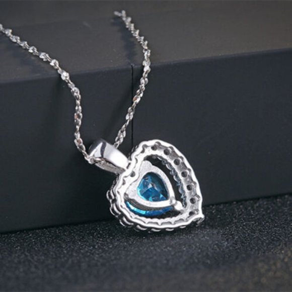 Jewelry | 925 Sterling Silver Blue Crystal Heart Necklace | Poshmark